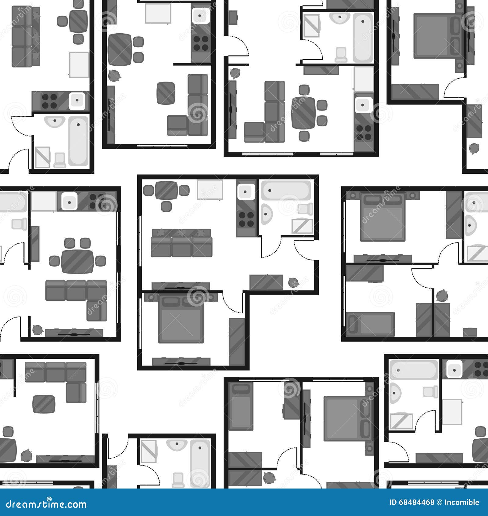 Seamless Pattern with Architectural Projects of Apartment and Furniture ...