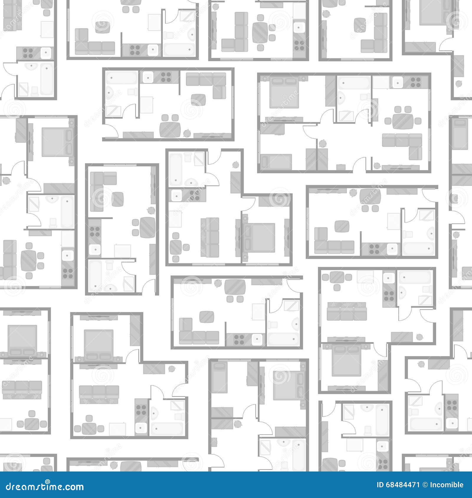 Seamless Pattern with Architectural Projects of Apartment and Furniture ...