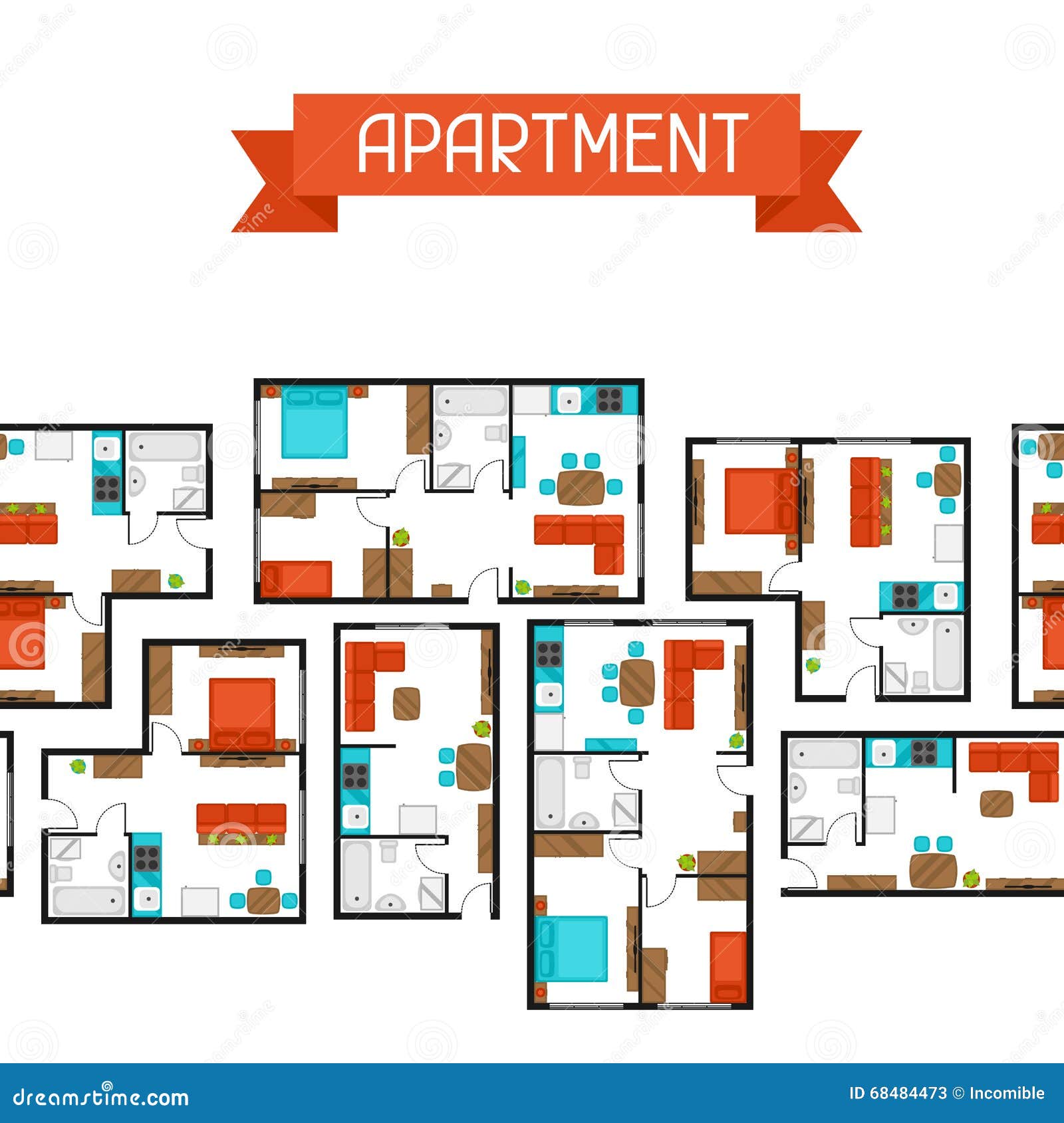 Seamless Pattern with Architectural Projects of Apartment and Furniture ...