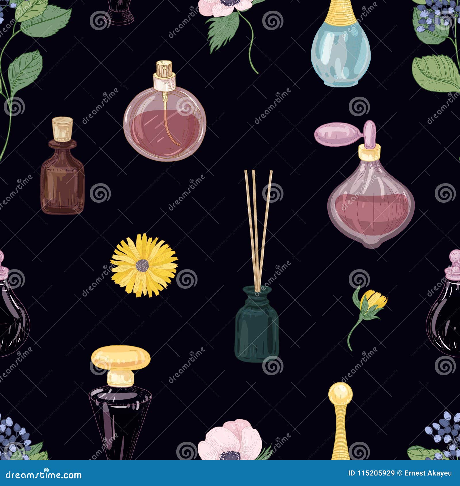 Seamless Pattern with Aromatic Perfumes in Glass Decorative Bottles or ...