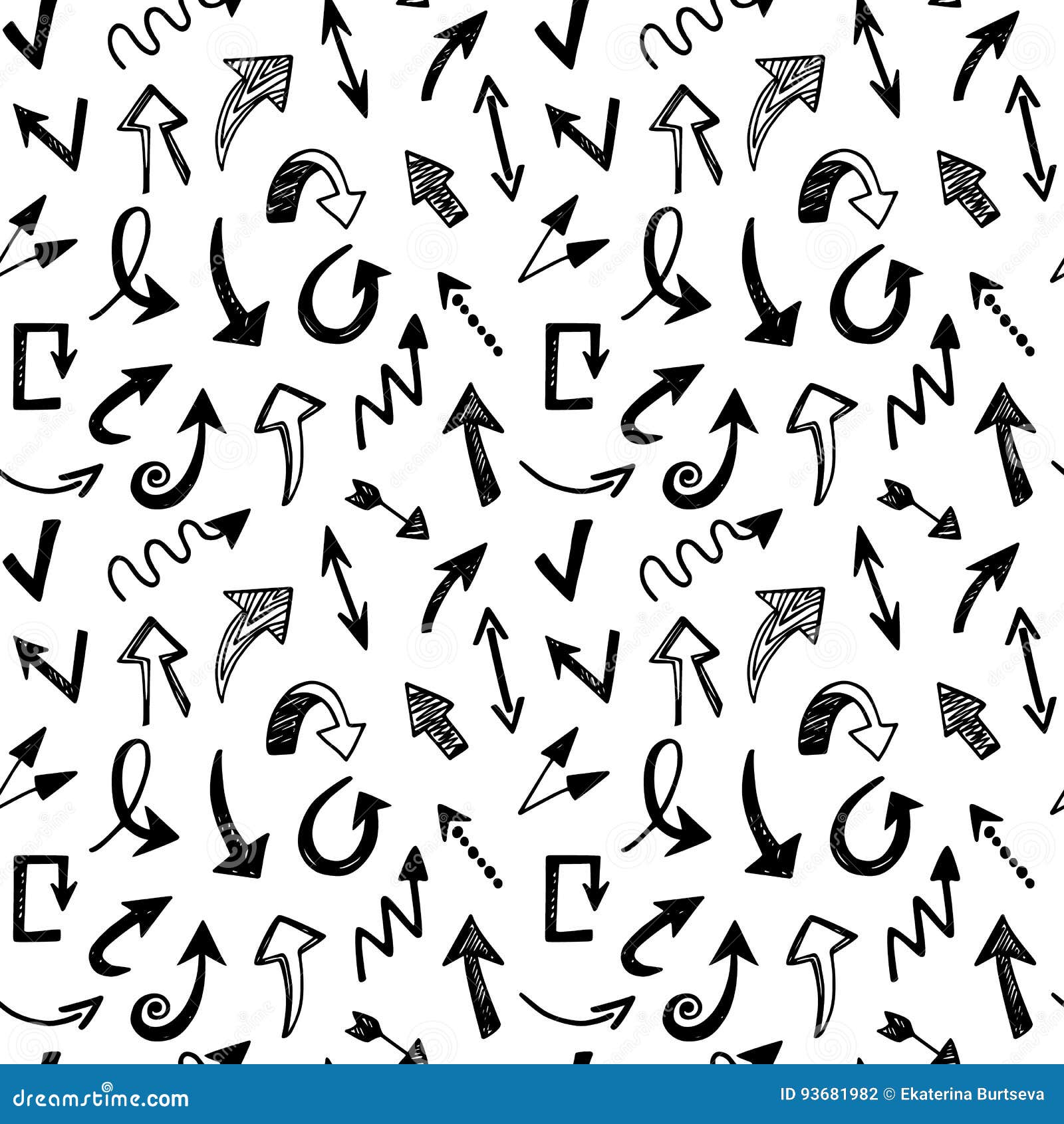 Seamless Pattern with Arrows, Doodles Icons Set Stock Vector ...