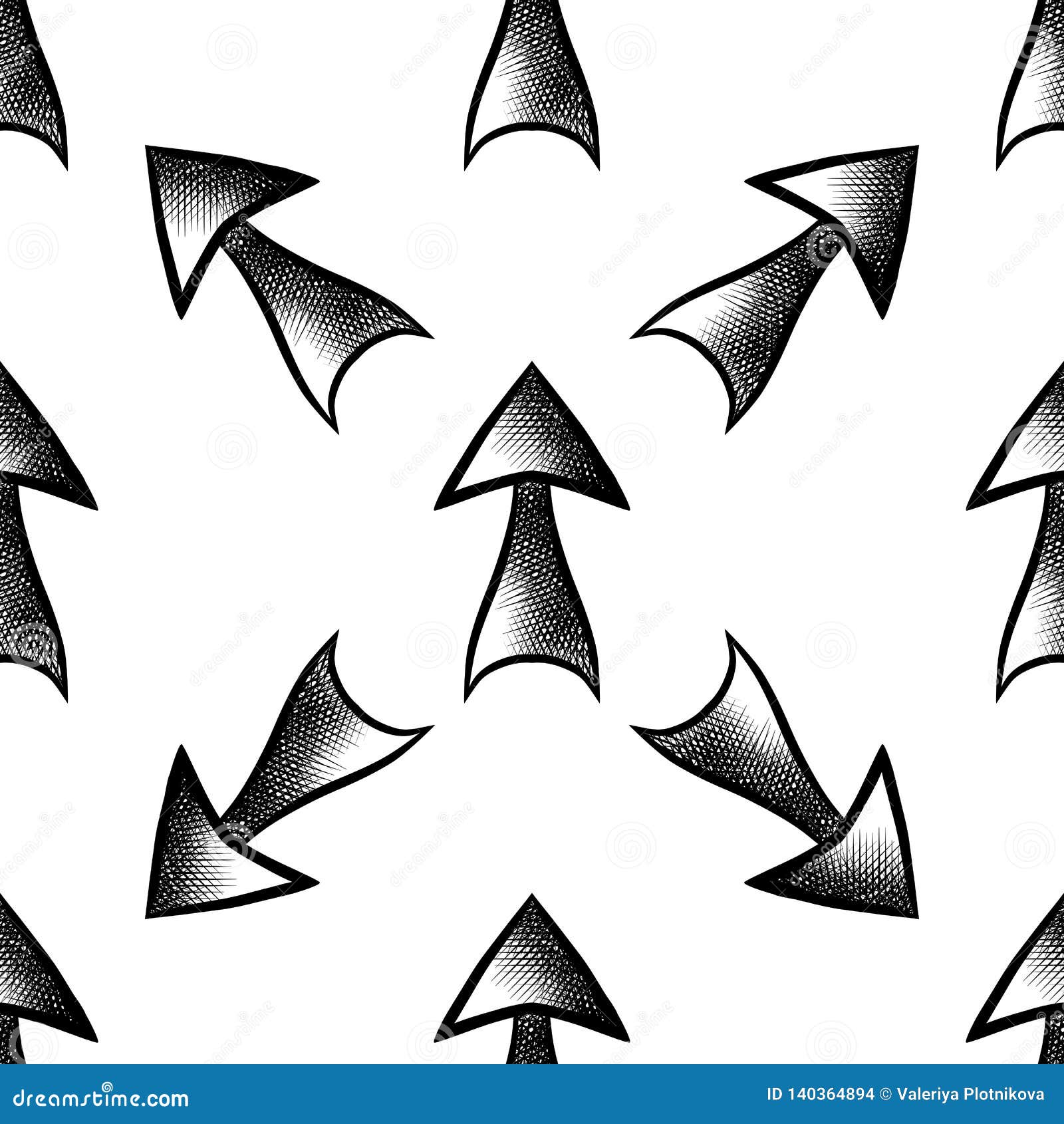 Seamless Pattern with Arrows with Hatching on White Background ...