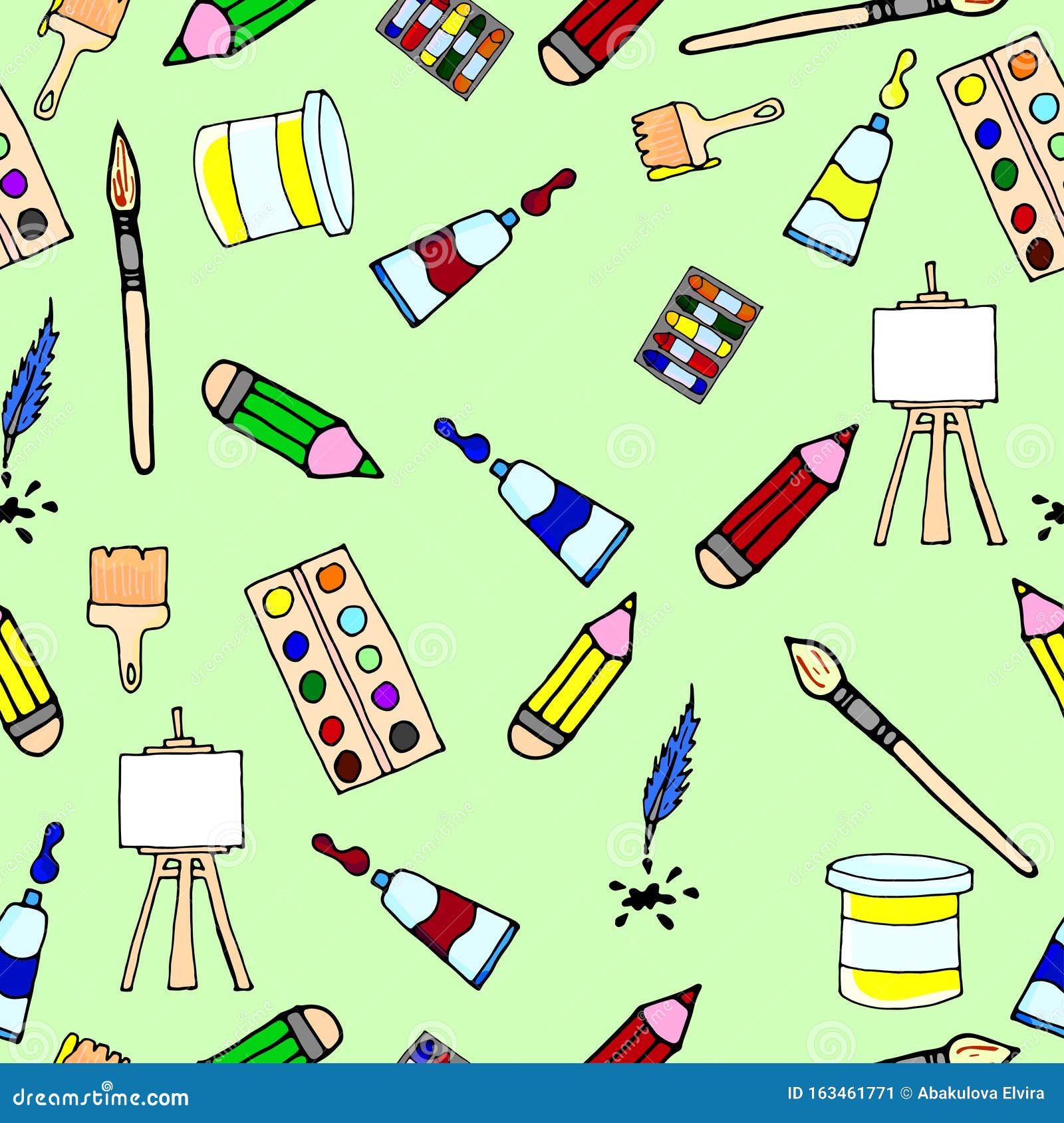 Seamless Pattern. Artist`s Artistic Tools Stock Vector - Illustration ...