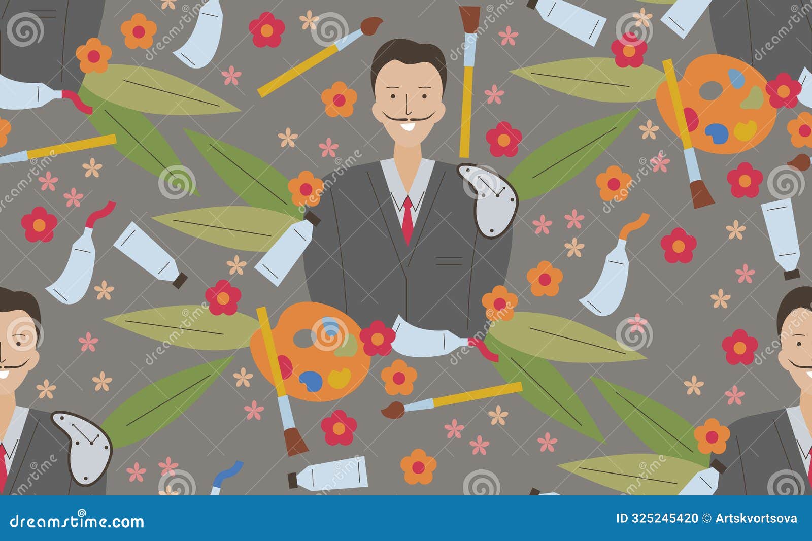 Seamless Pattern with Artist. Vector Illustration. Artist and Palette ...