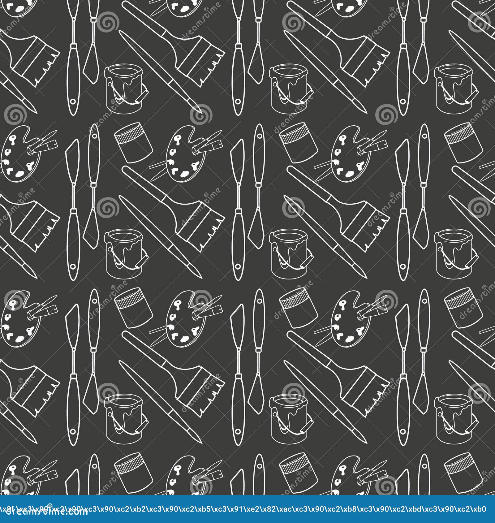 A Seamless Pattern with Artistic Tools in a Linear Style. Stock Vector ...