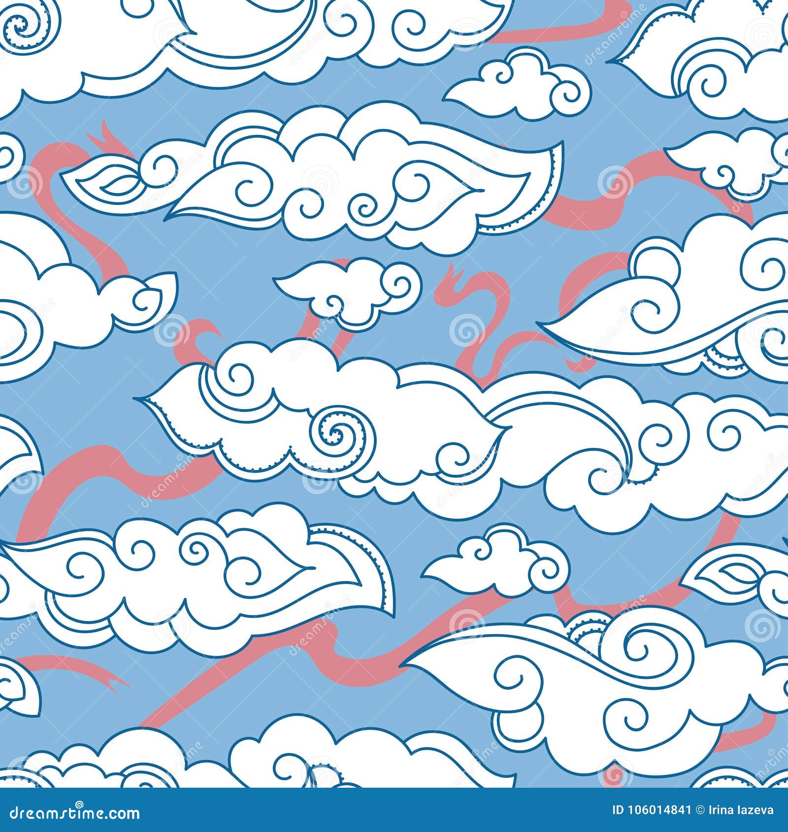 Seamless Pattern with Asian Style Clouds and Ribbons Stock Vector ...
