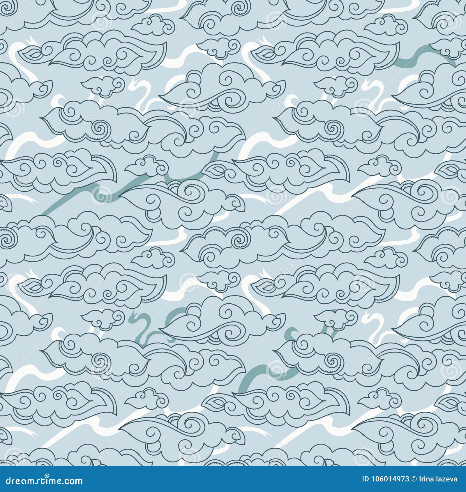Seamless Pattern with Asian Style Clouds and Ribbons Stock Vector ...