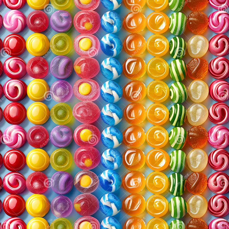 Seamless Pattern of Assorted Hard Candies in Rows Stock Illustration ...