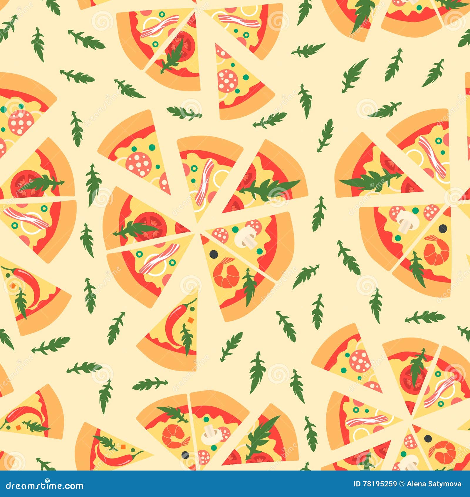 Seamless Pattern with Assorted Pizza Slices. Vector Illustration Stock ...