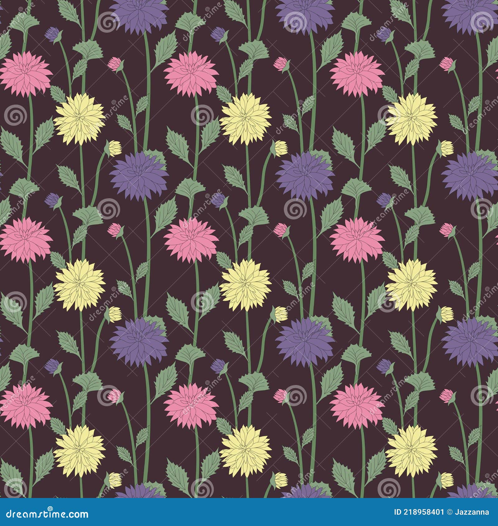 Seamless Pattern Aster Flower Stock Vector - Illustration of design ...