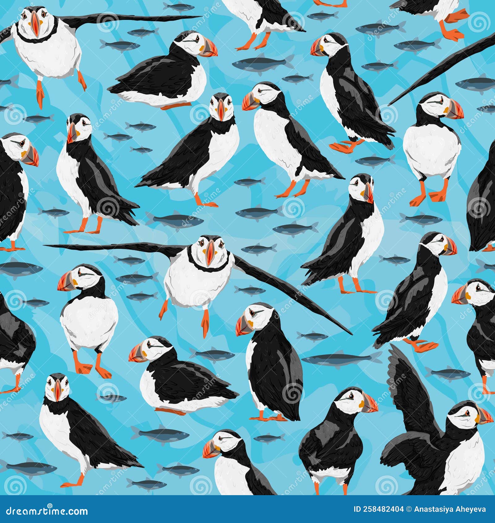 Seamless Pattern with Atlantic Puffin. Realistic Fratercula Arctica or ...