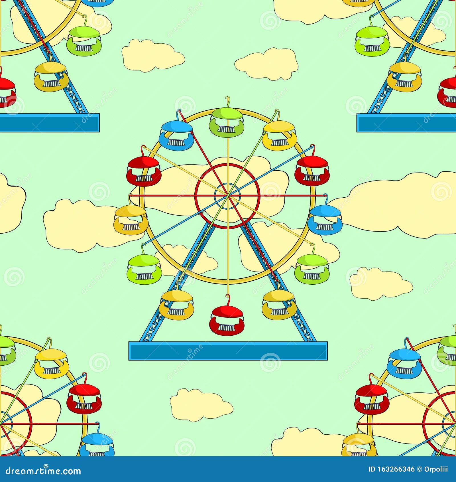 Seamless Pattern Attractions and Entertainment Ferris Wheel. Vector ...