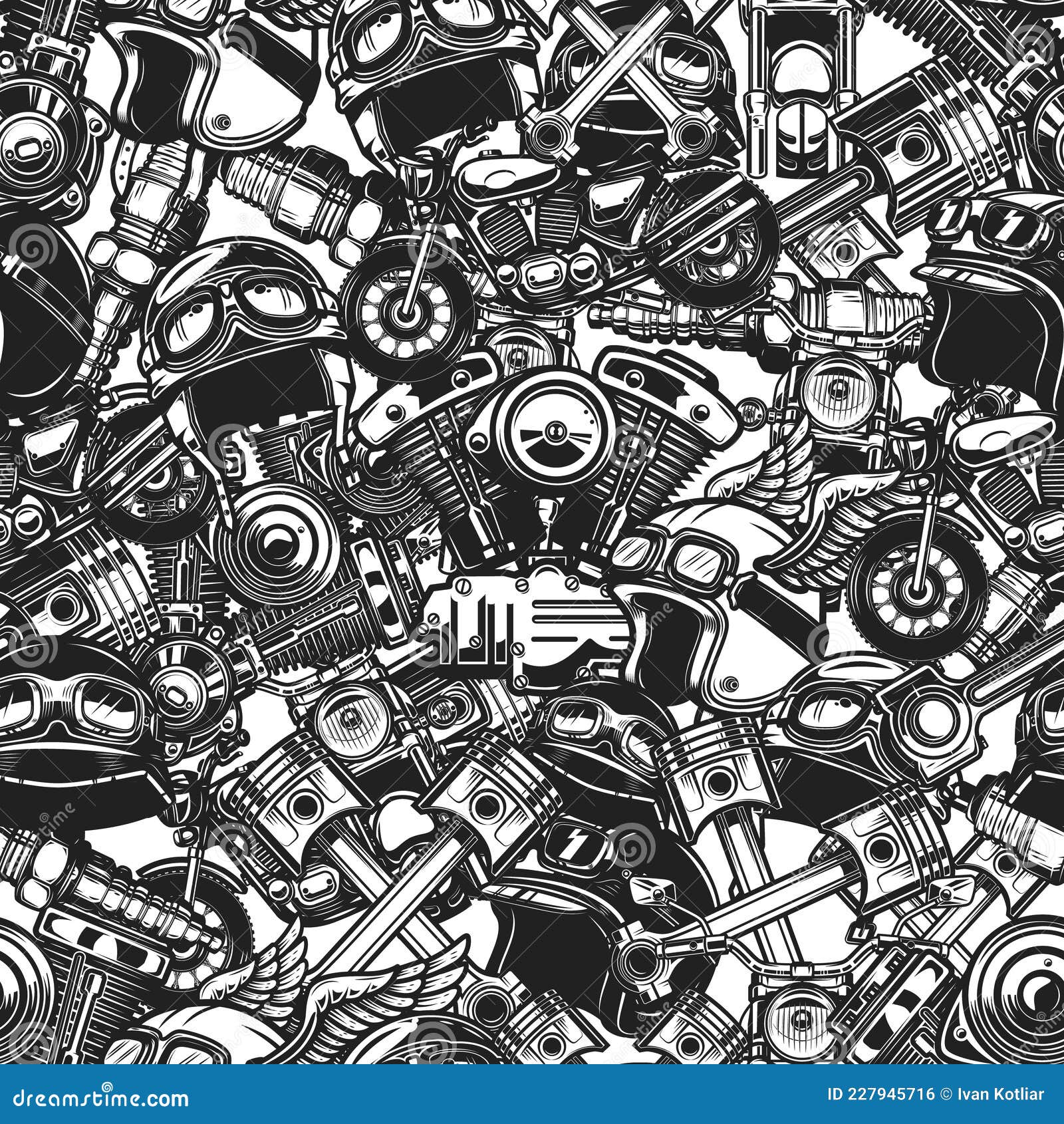 Seamless Pattern with Auto Repair Design Elements in Monochrome Style ...