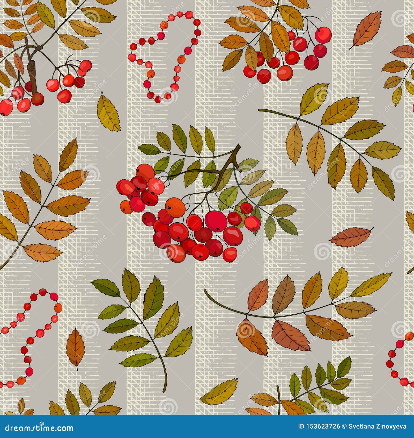 Seamless Pattern with Autumn Bunches of Rowan Berries on a Sprig with ...
