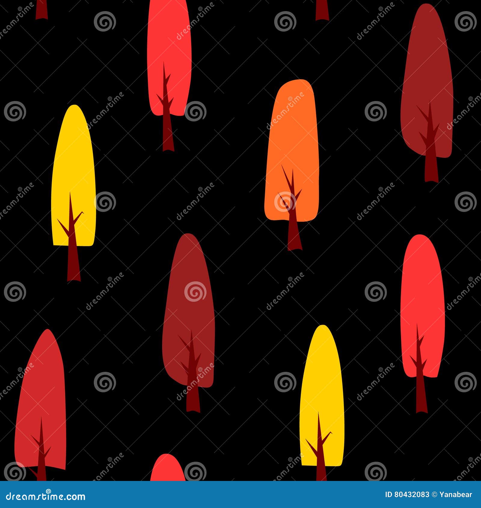 Seamless Pattern with Autumn Color Trees on Black Background. Stock ...