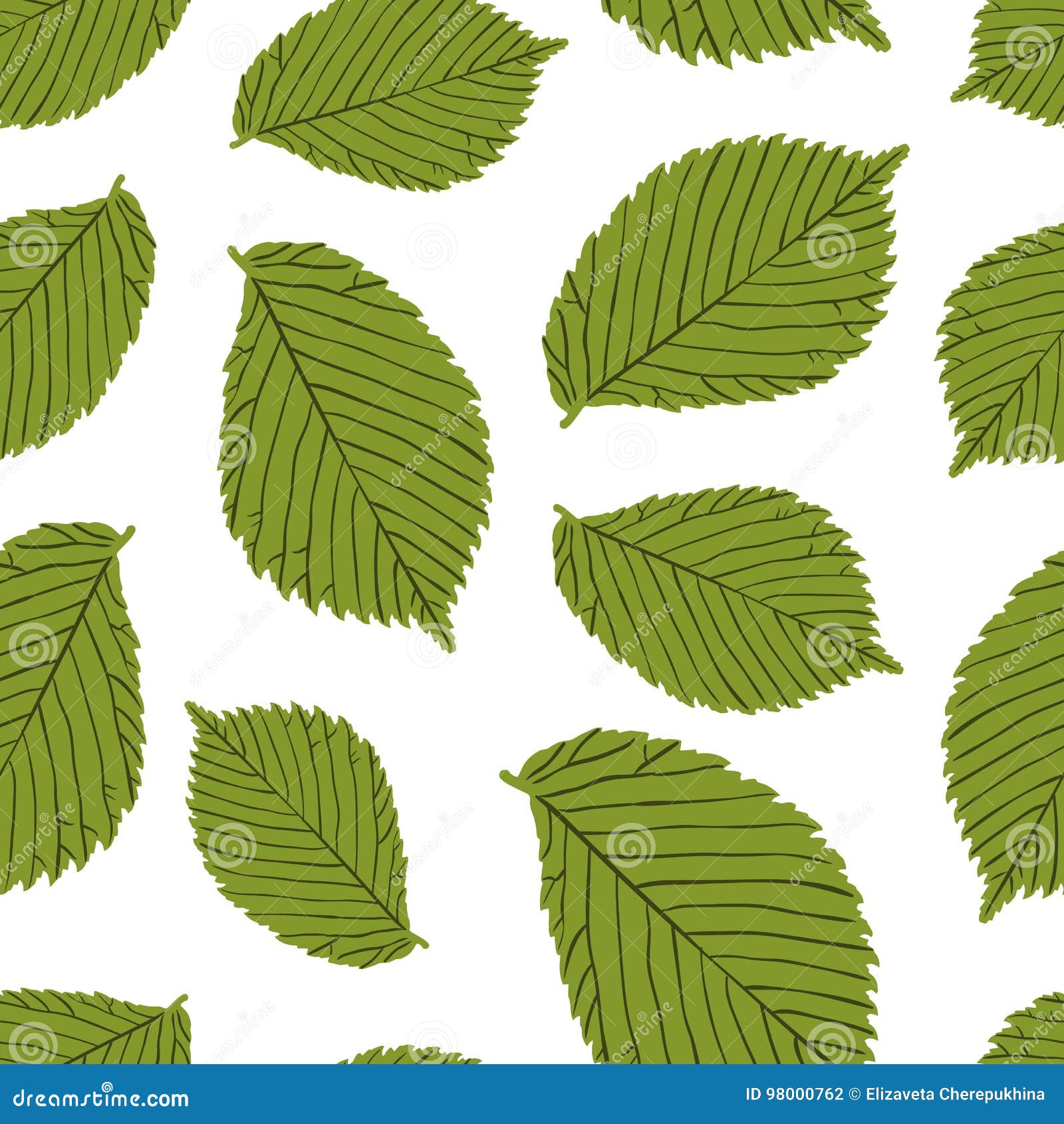 Seamless Pattern of Autumn Elm Leaf Silhouettes on White Background ...