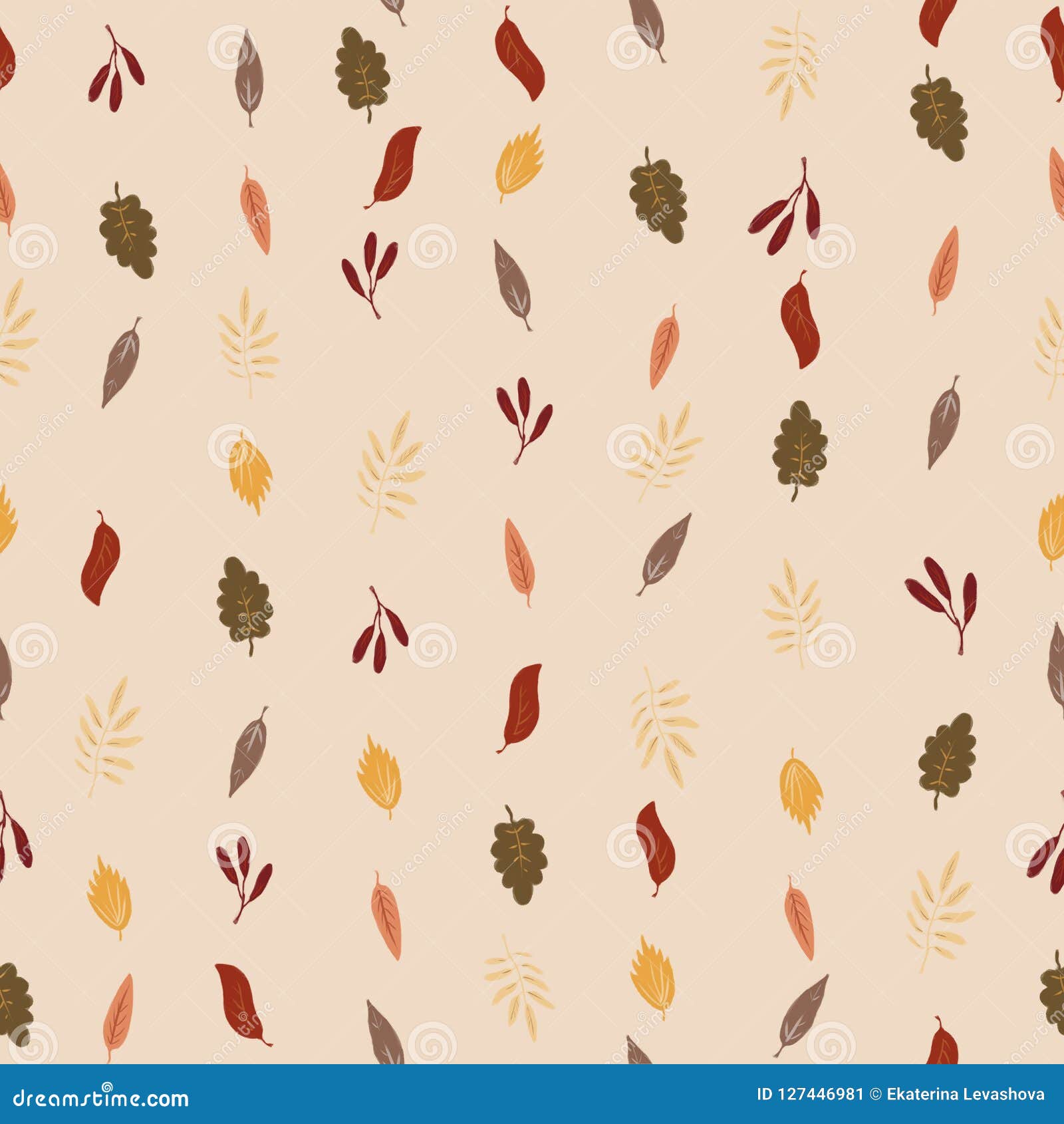 Seamless Pattern from Autumn Fallen Leaves on a Light Beige Background ...