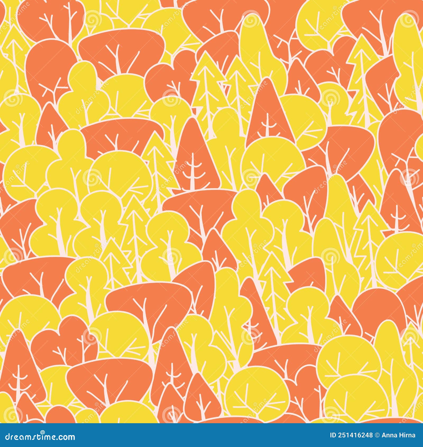 Seamless Pattern with Autumn Forest. Stylized Colorful Trees. Endless ...