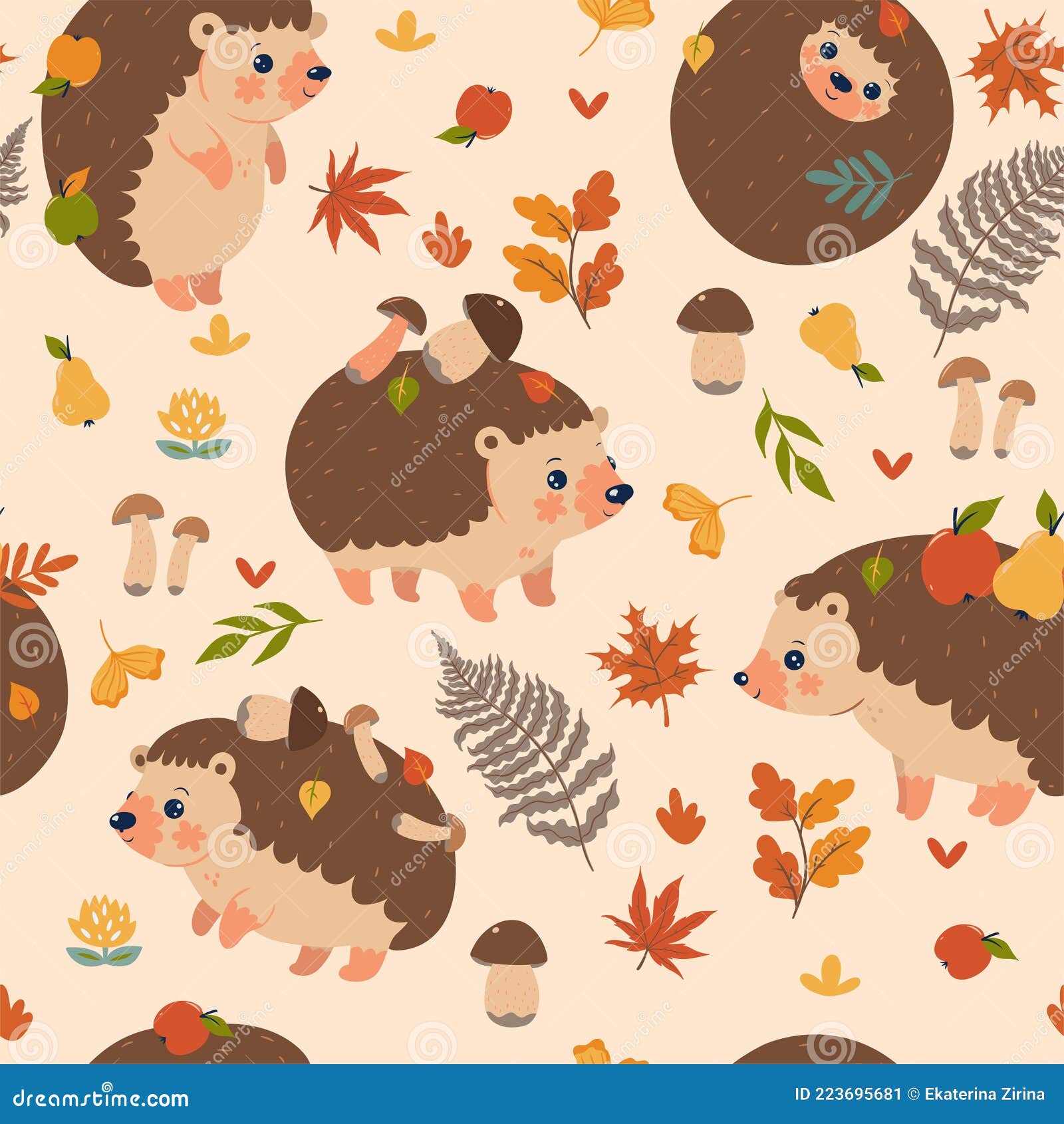 Seamless Pattern with Autumn Hedgehogs. Vector Graphics Stock Vector - Illustration of graphic ...