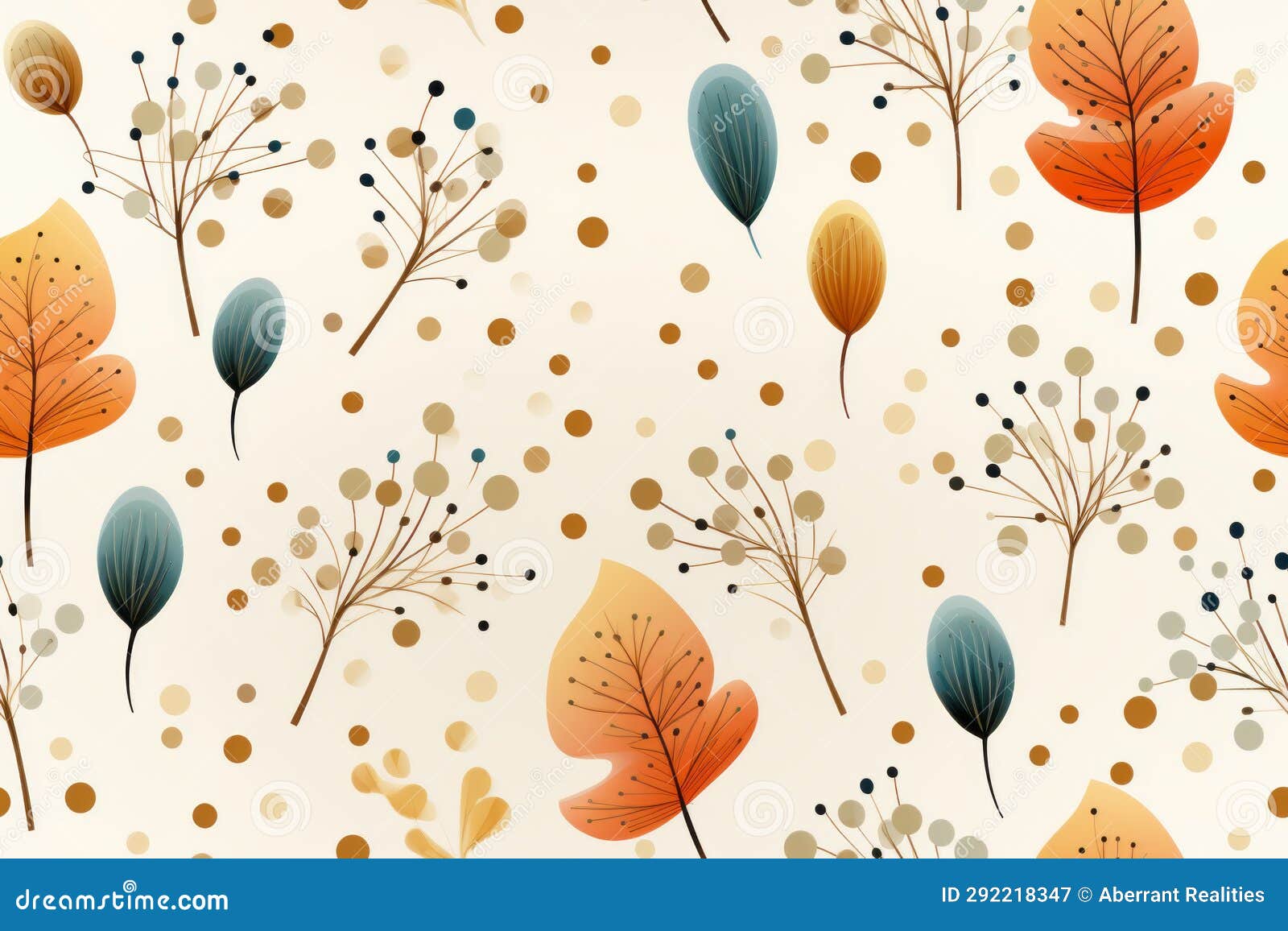 Seamless Pattern with Autumn Leaves on a Beige Background Stock ...