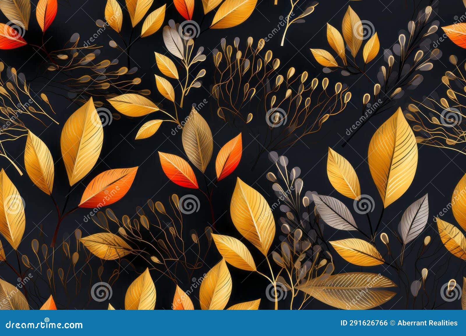 Seamless Pattern with Autumn Leaves on Black Background Stock ...