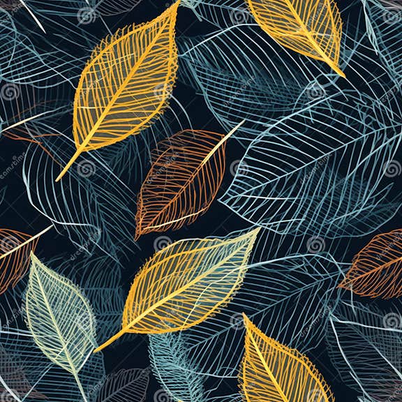 Seamless Pattern with Autumn Leaves. Effect Skeleton Leaf Foliage on ...