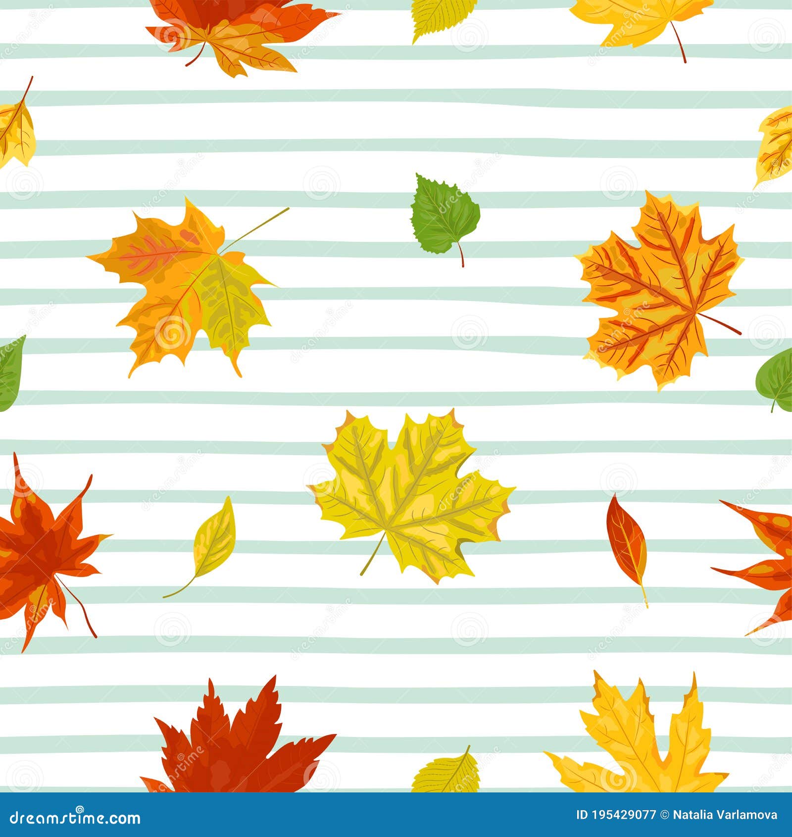 Seamless Pattern with Autumn Leaves and Stripes Stock Vector ...