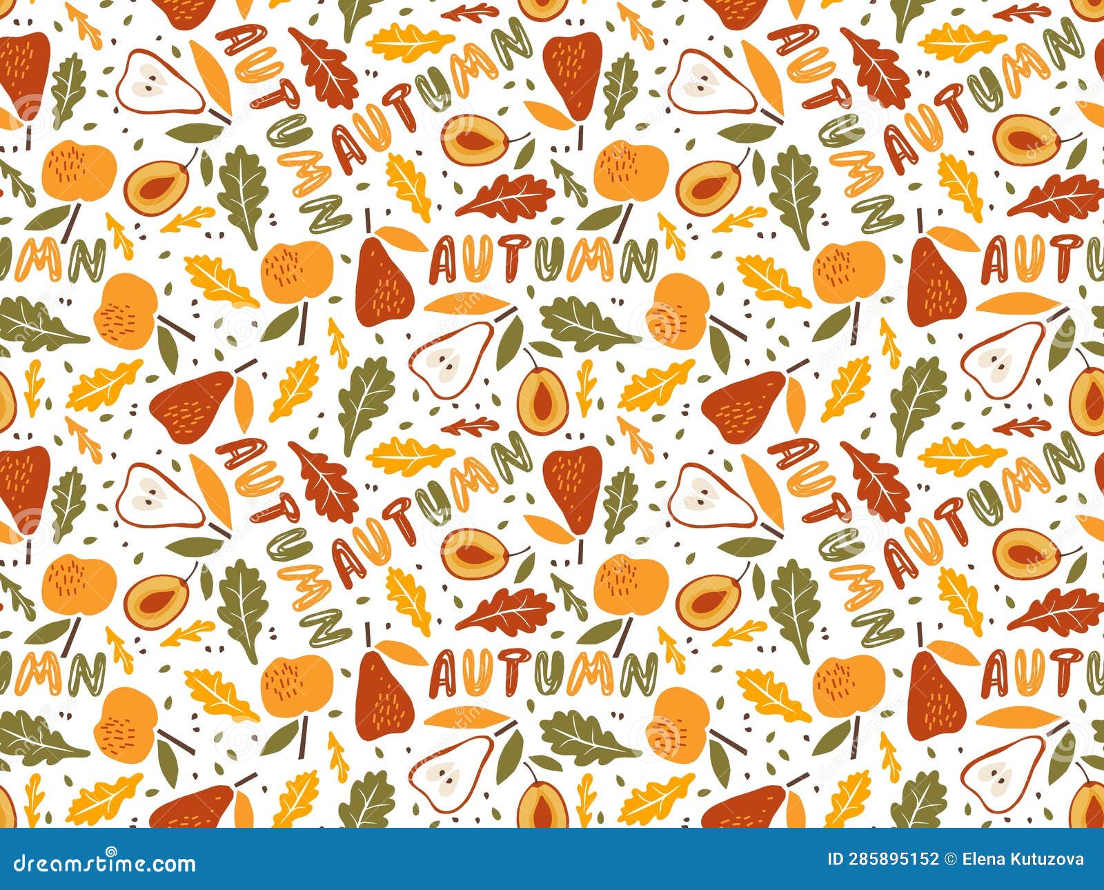 Seamless Pattern with Autumn Leaves and Autumn Text. Autumn Leaf Color ...