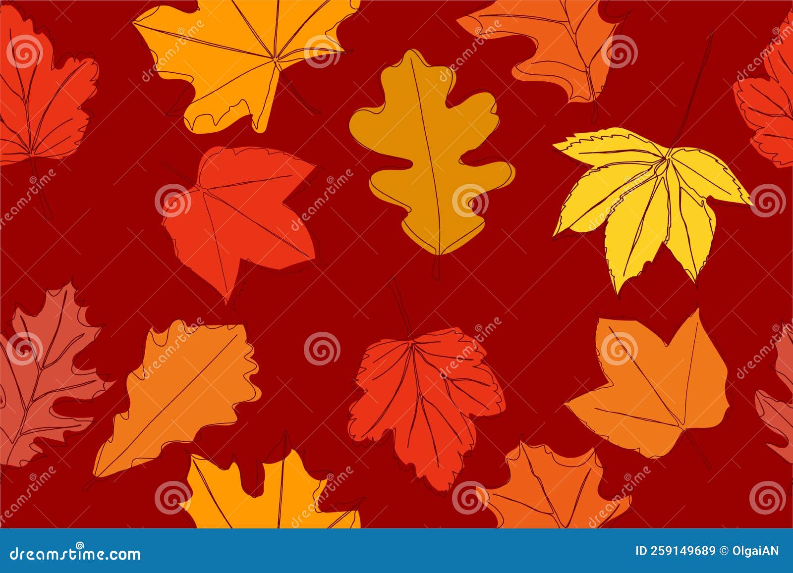 Seamless Pattern Of Autumn Leaves Vector Illustration Stock Vector