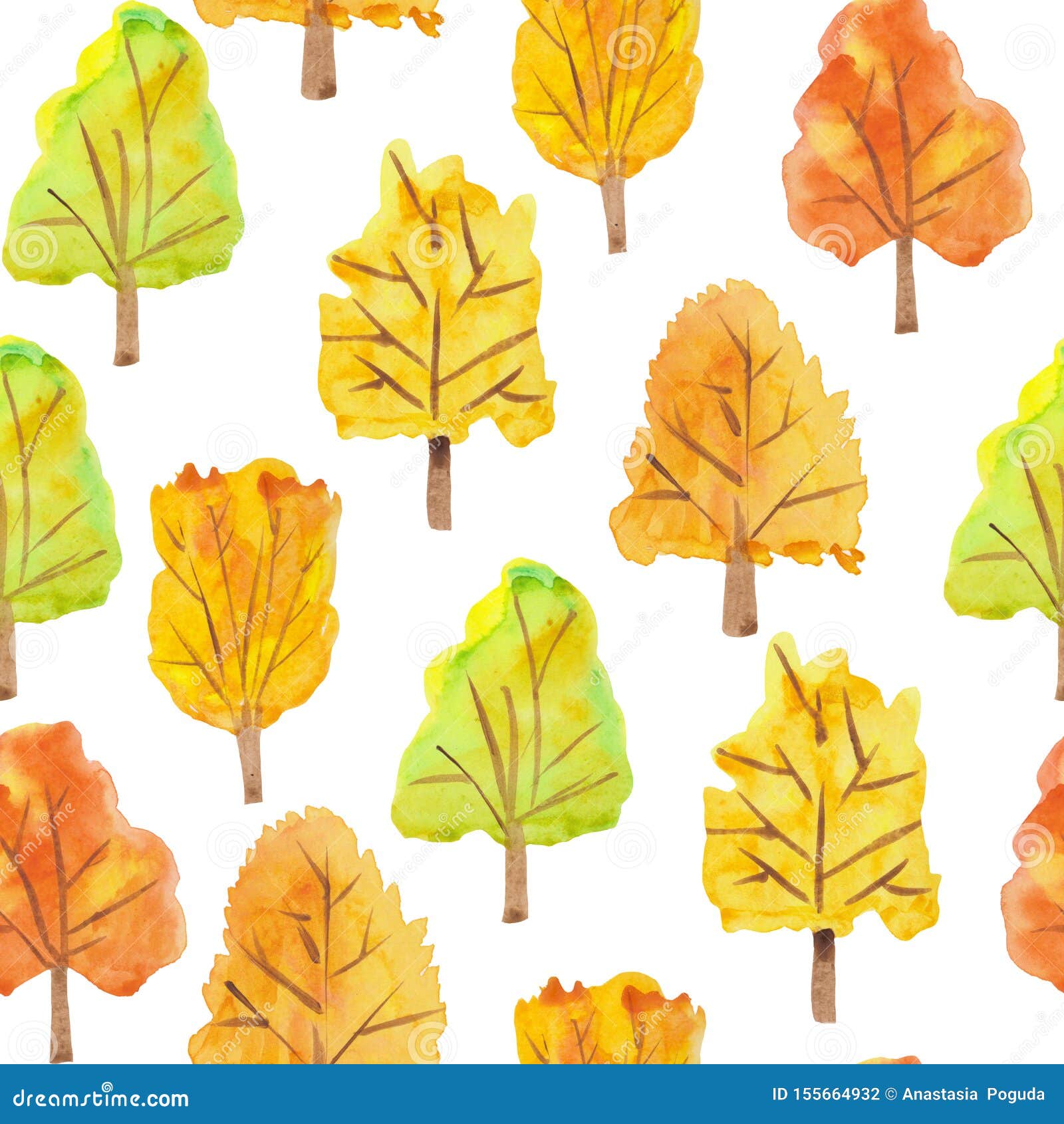 Seamless Pattern of Autumn Multi-colored Trees on a White Background ...