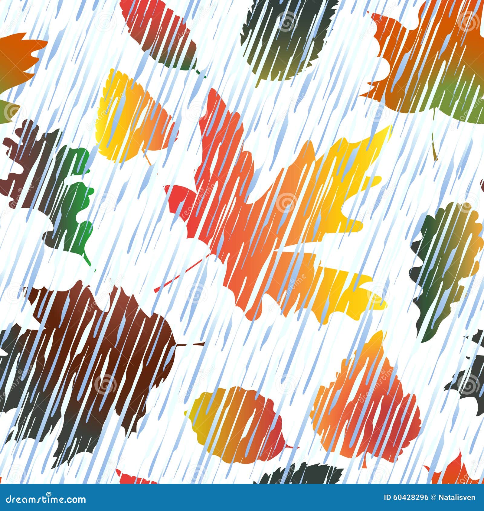 Seamless Pattern with Autumn Tree Leaves in the Rain Stock Vector ...
