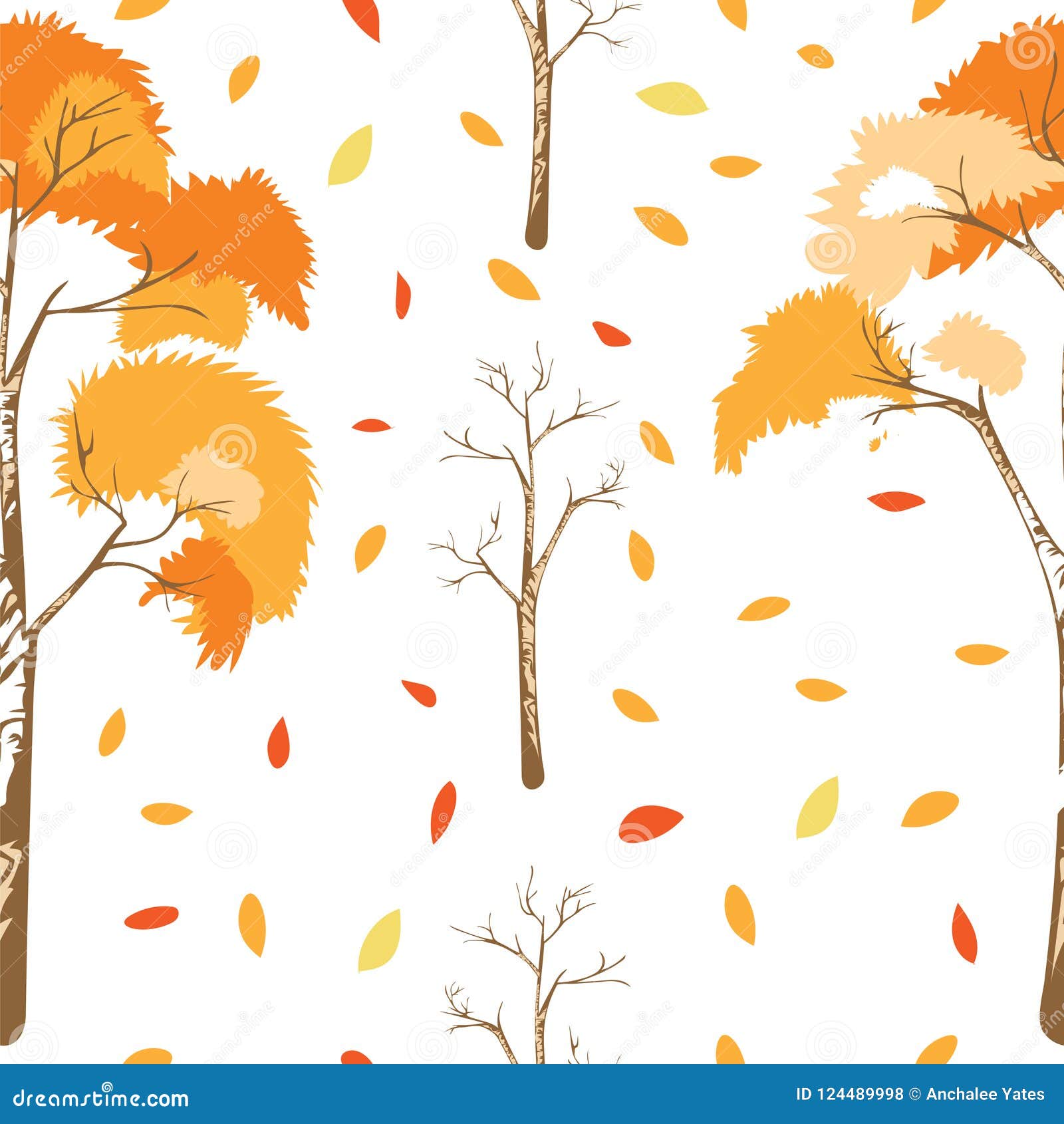 Seamless Pattern of Autumn Trees with Leaves Falling in White ...