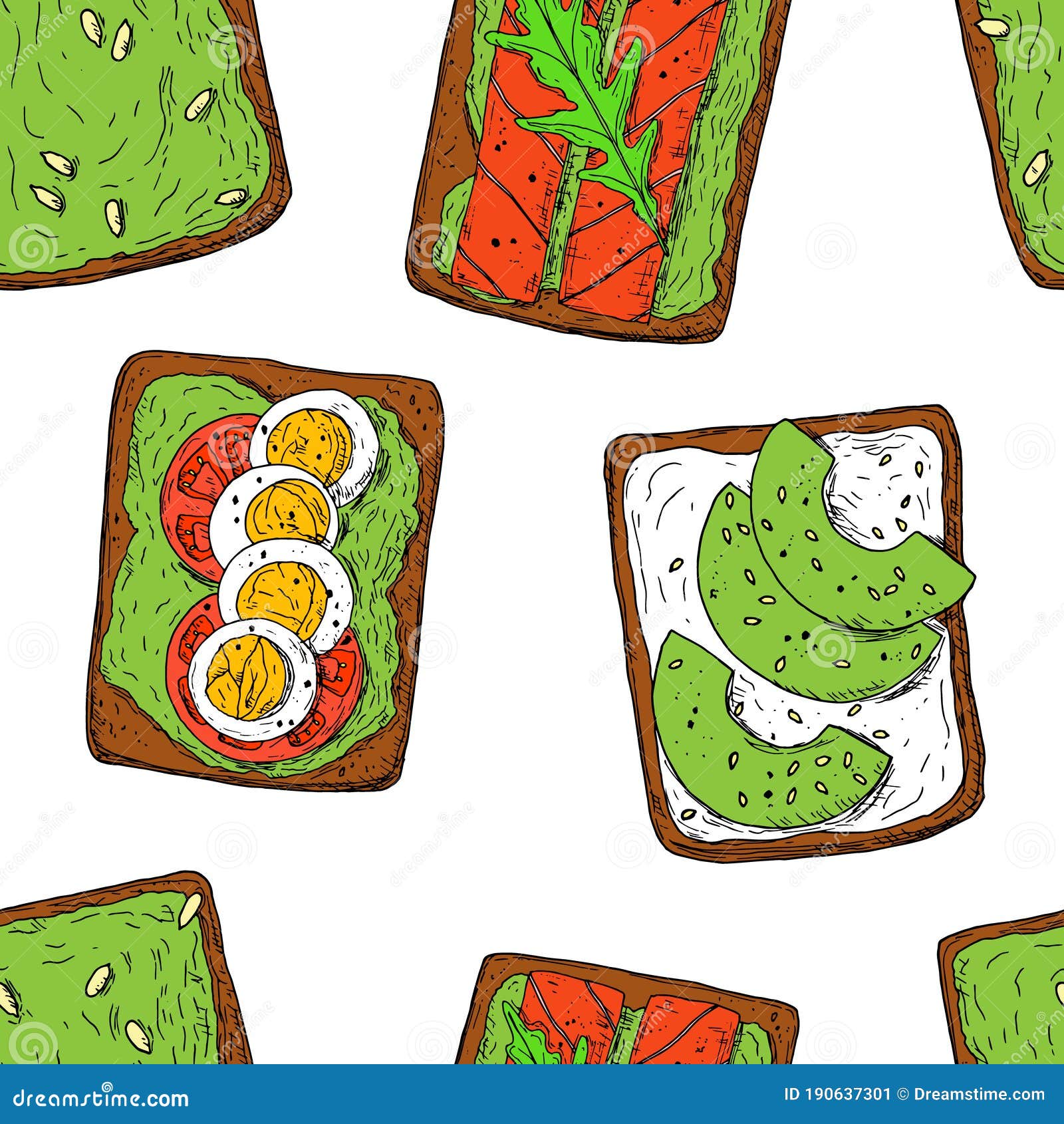 Seamless Pattern of Avocado Toasts. Vector Background. Stock Vector ... Seamless Pattern of Avocado Toasts. Vector Background. Stock Vector ...