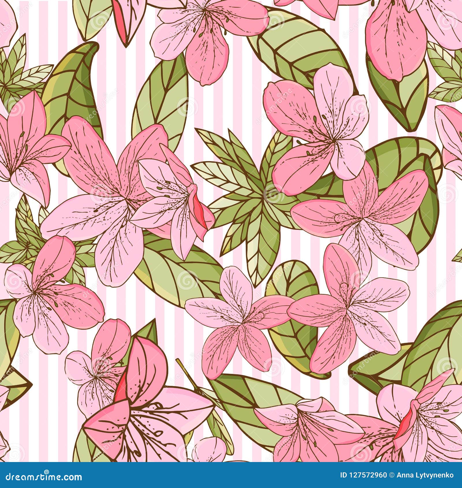 Seamless Pattern with Azalea in Hand Drawn Style Stock Illustration ...
