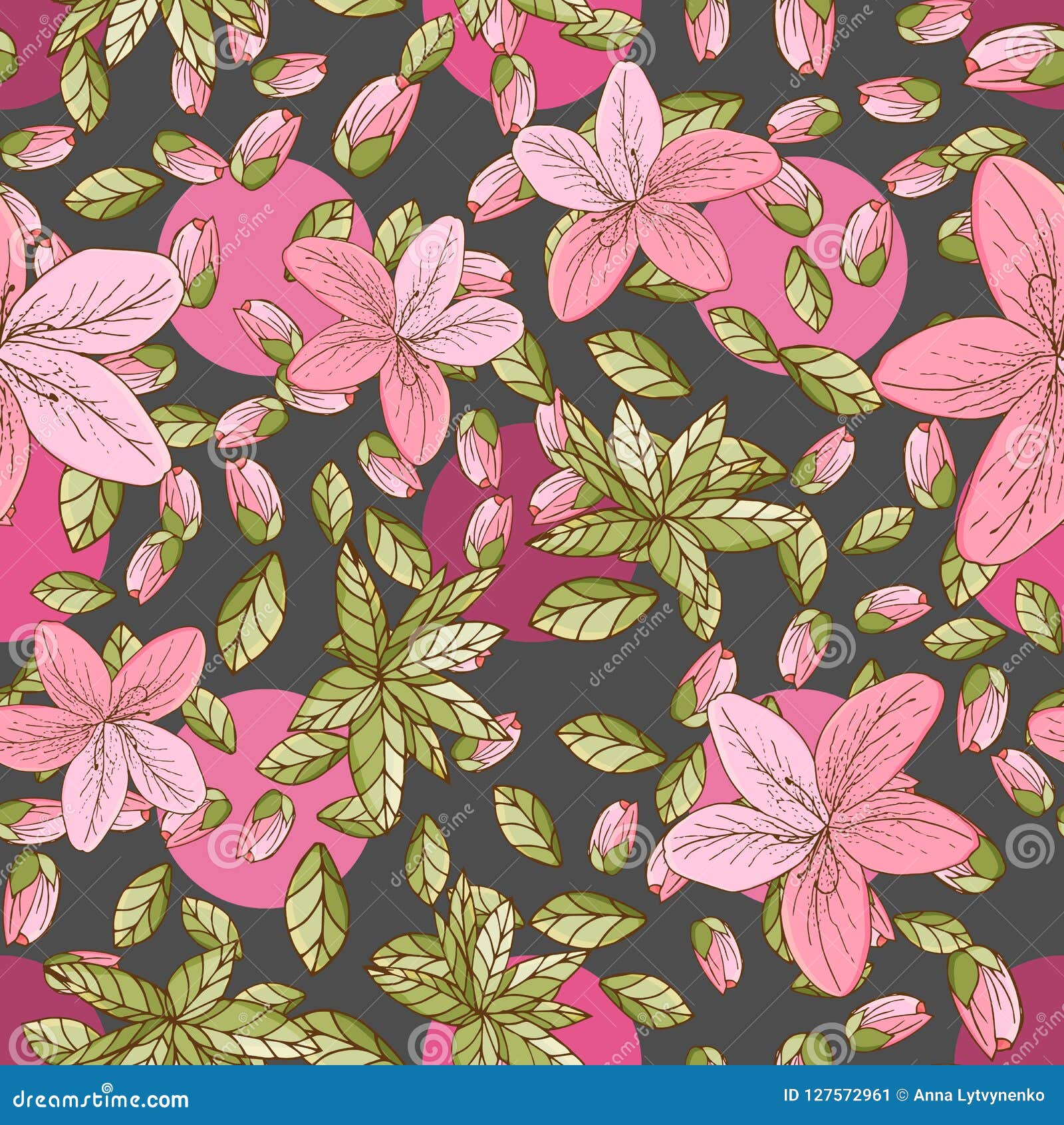 Seamless Pattern with Azalea in Hand Drawn Style Stock Illustration ...