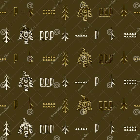 Seamless Pattern with Aztec Number Symbols Stock Vector - Illustration ...