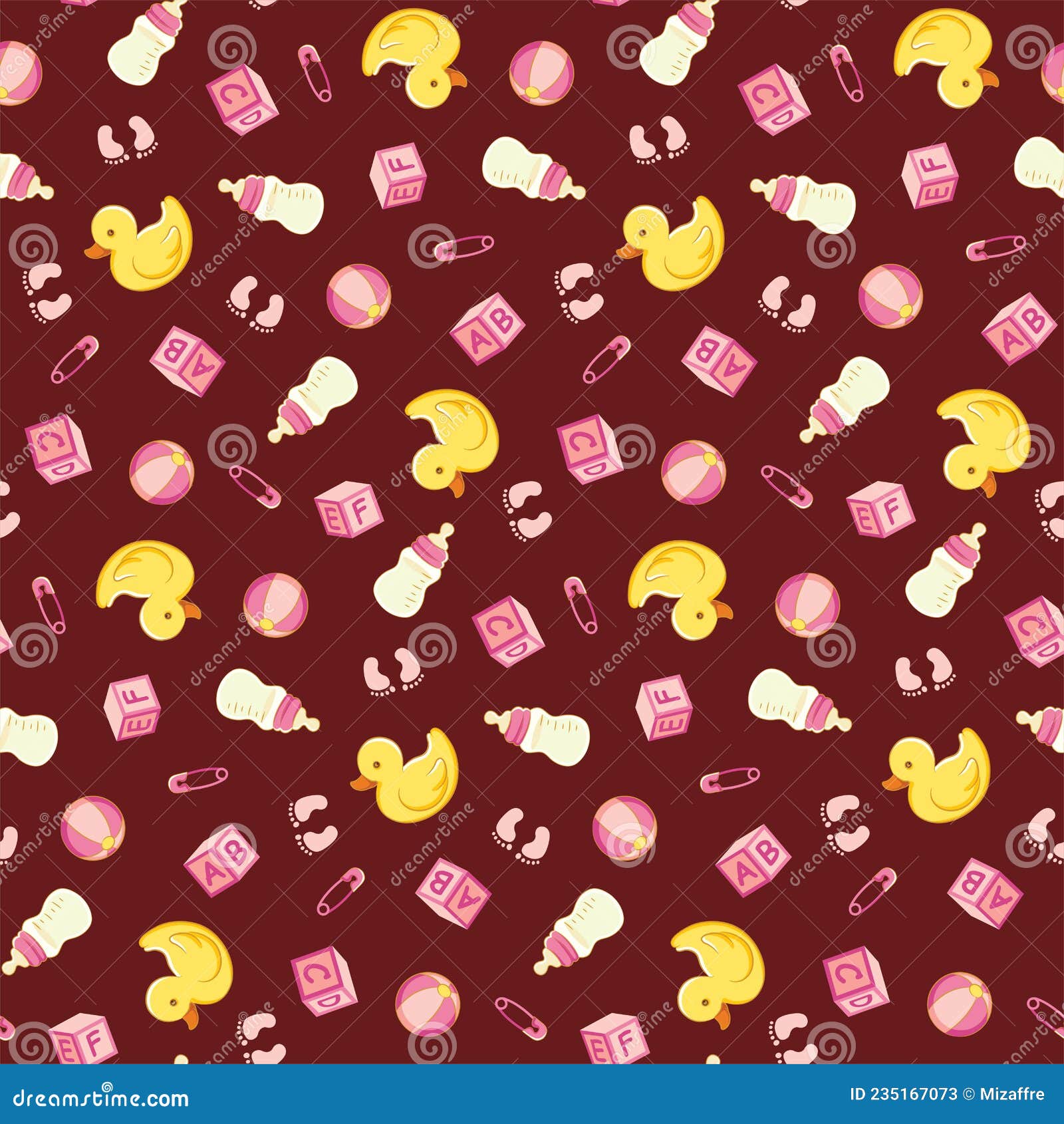 Seamless Pattern, Baby Elements with Maroon Red Color Background Stock ...