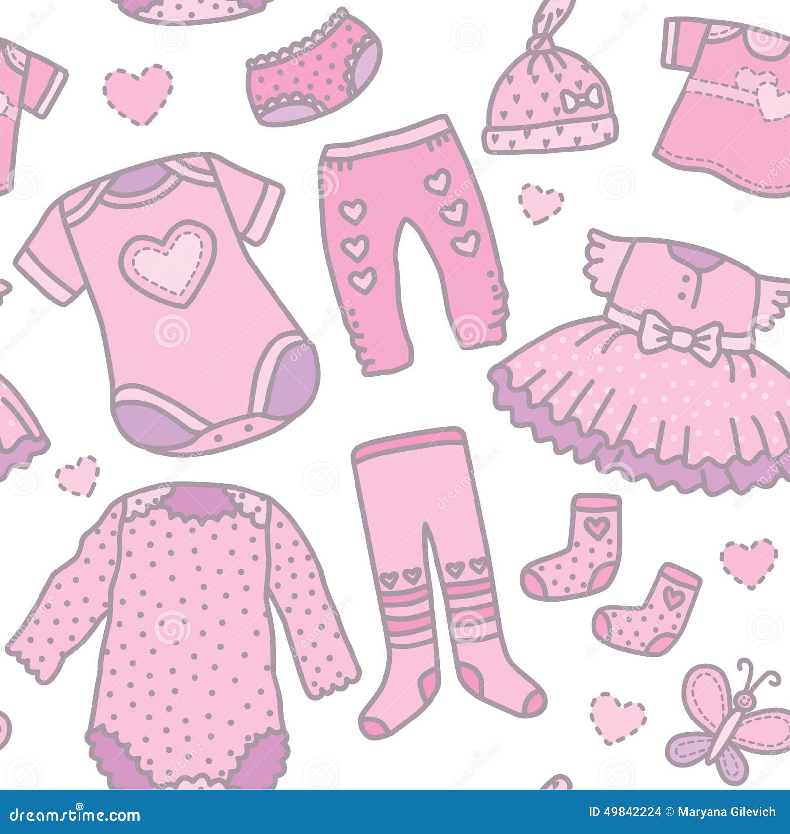 Seamless Pattern Baby Girls Clothes Stock Vector - Illustration of ...
