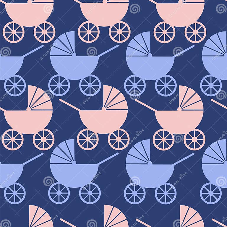 Seamless Pattern of Baby Strollers. Stock Vector - Illustration of ...