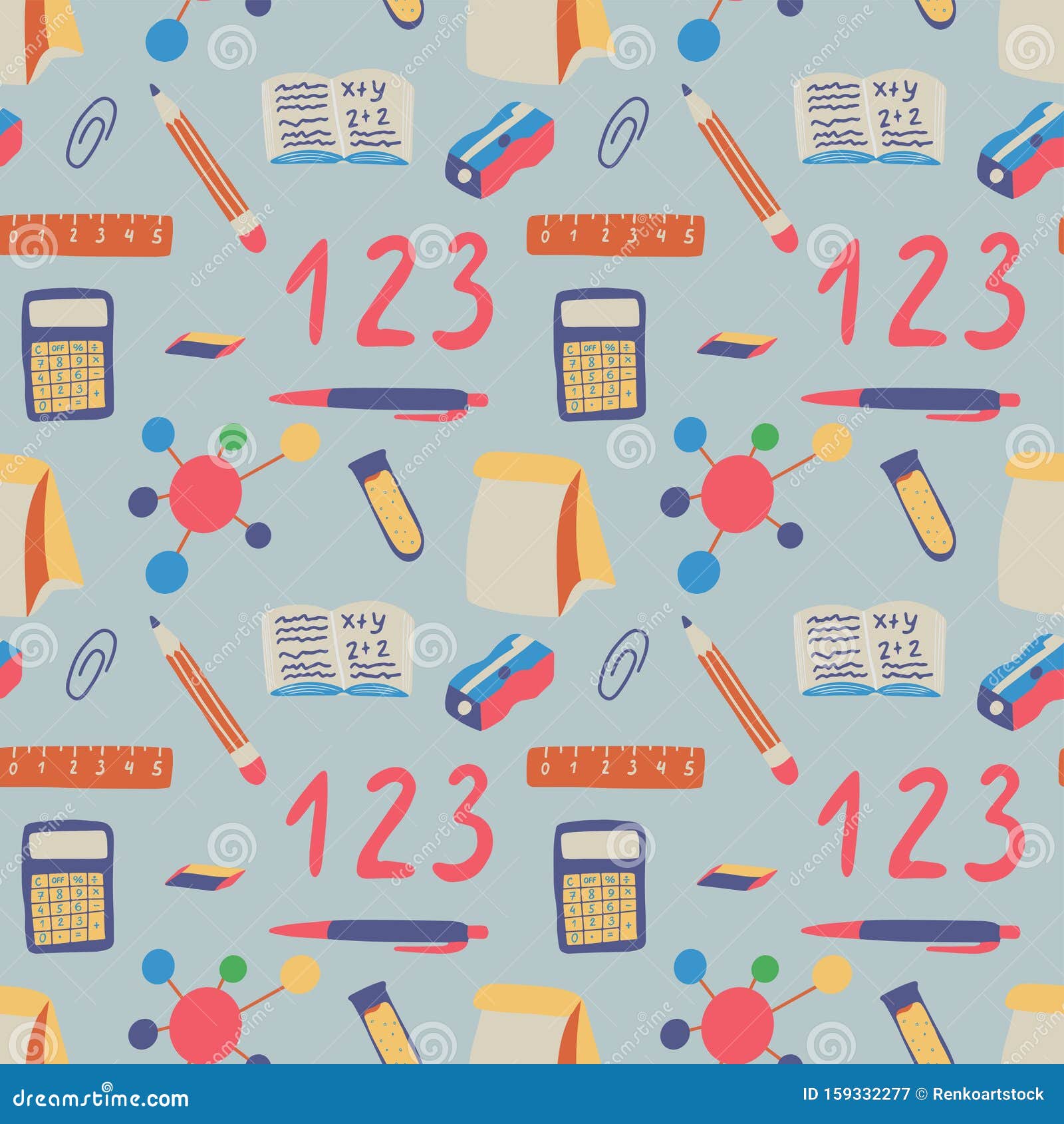 Seamless Pattern Back To School on Blue Background. Stock Vector ...