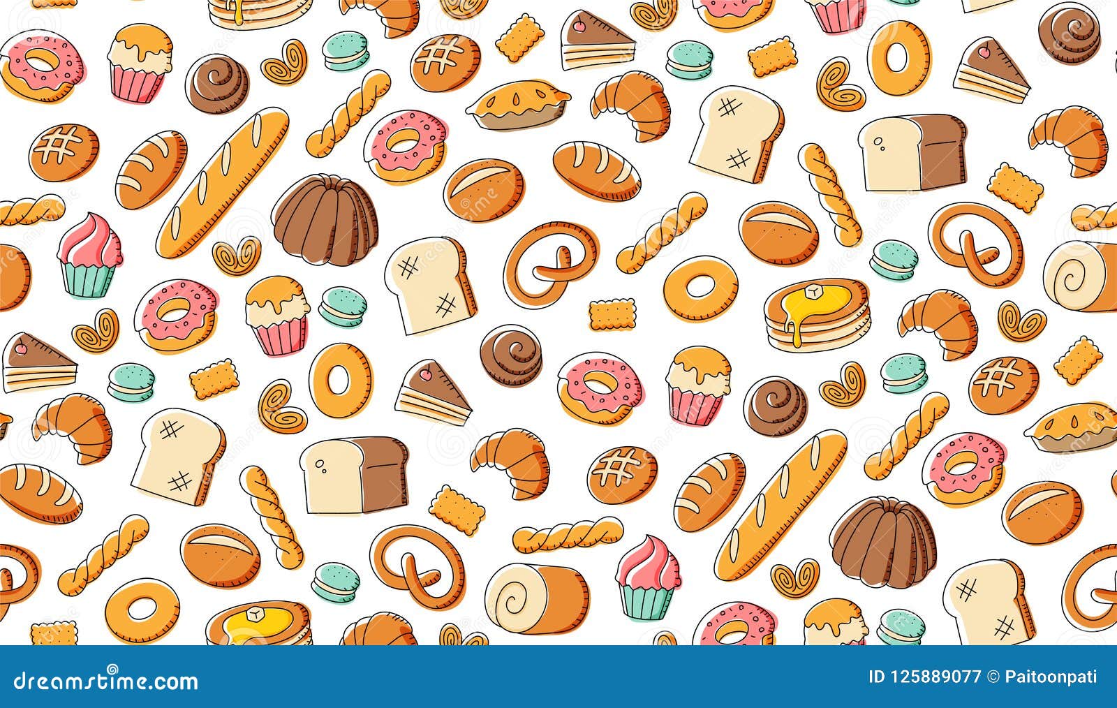 Seamless Pattern Background Bakery Kids Hand Drawing Set Illustration ...