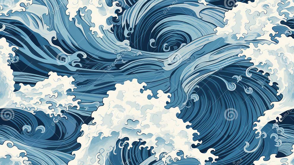 Seamless Pattern Background of Beautiful Blue Ocean Waves Stock ...