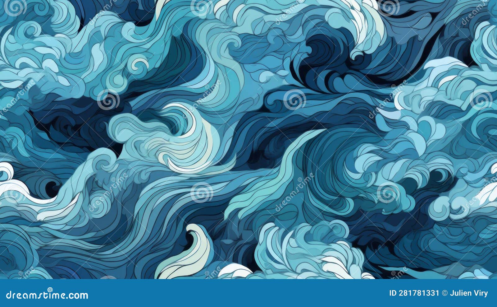 Seamless Pattern Background of Beautiful Blue Ocean Waves Stock ...