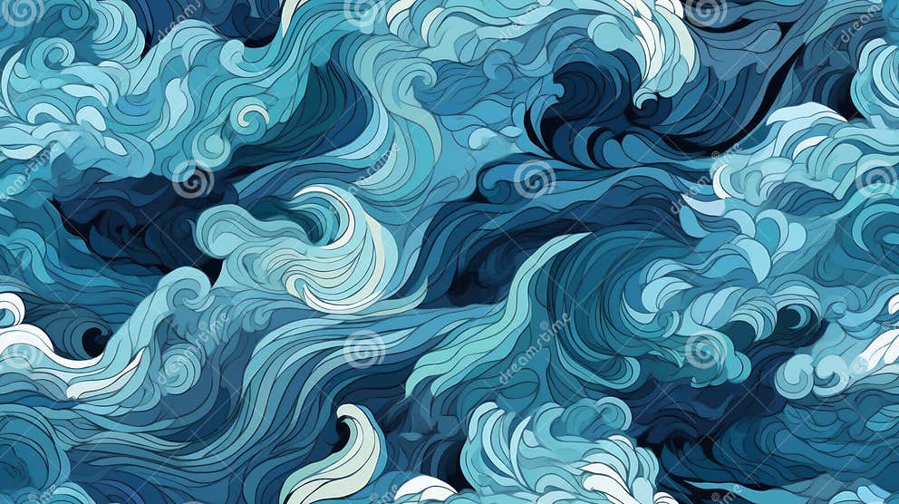Seamless Pattern Background of Beautiful Blue Ocean Waves Stock ...