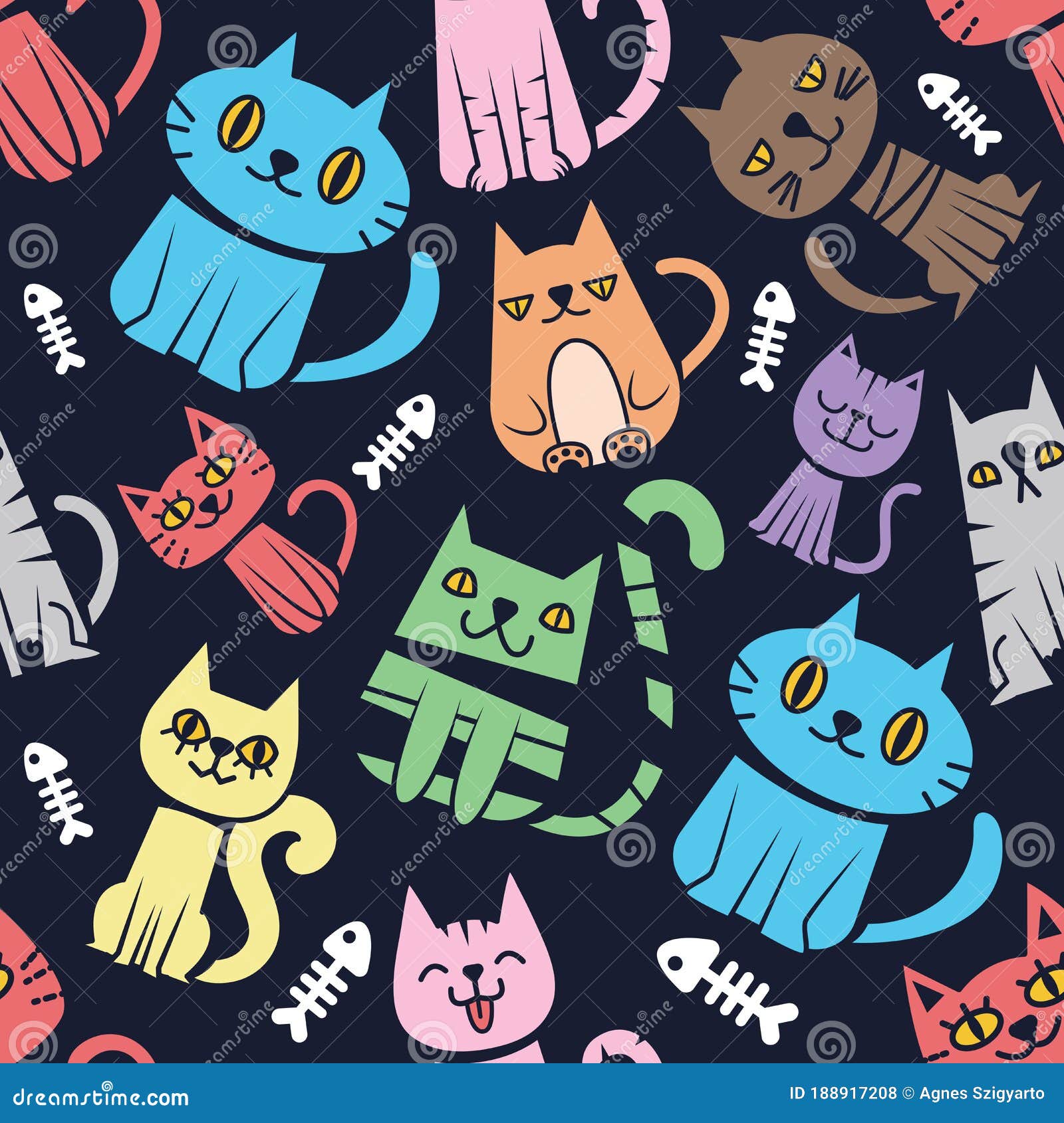 Seamless Pattern Background with Colorful Cats Stock Vector ...