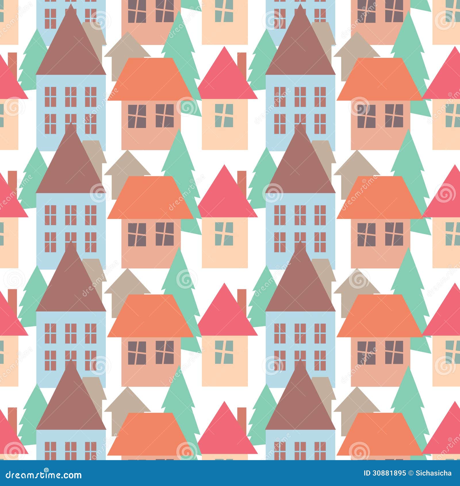 Seamless Pattern Background of Colorful Houses Pattern Stock Vector ...
