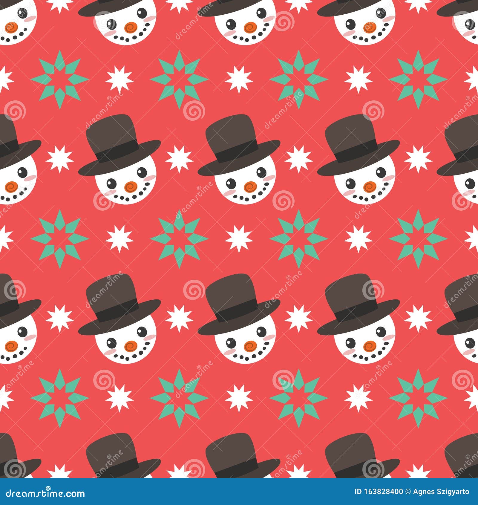 Seamless Pattern Background with Cute Snowman Face Stock Vector ...