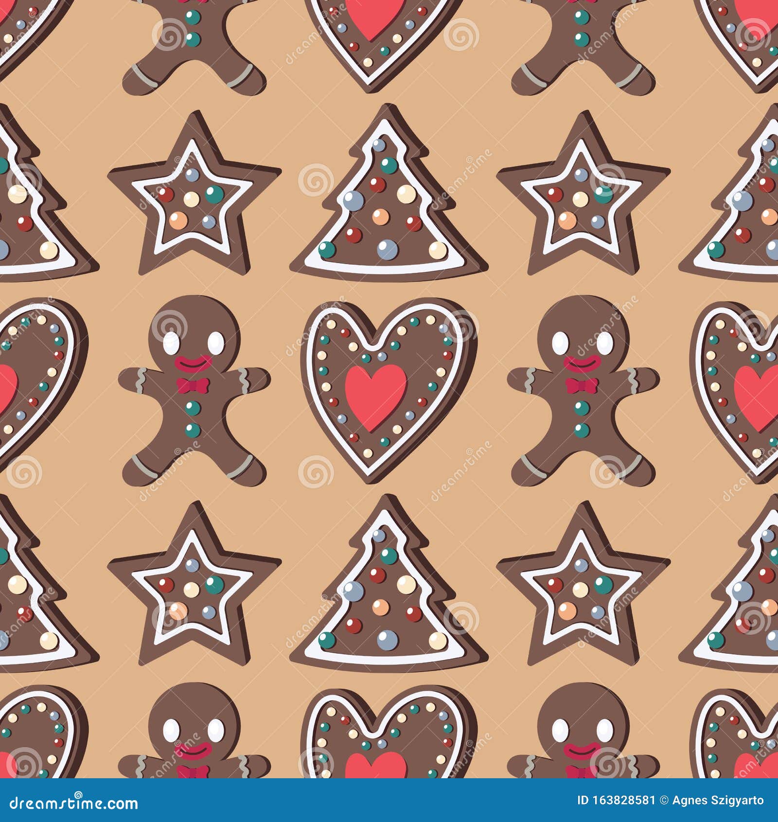 Seamless Pattern Background with Gingerbread Shapes Stock Vector ...