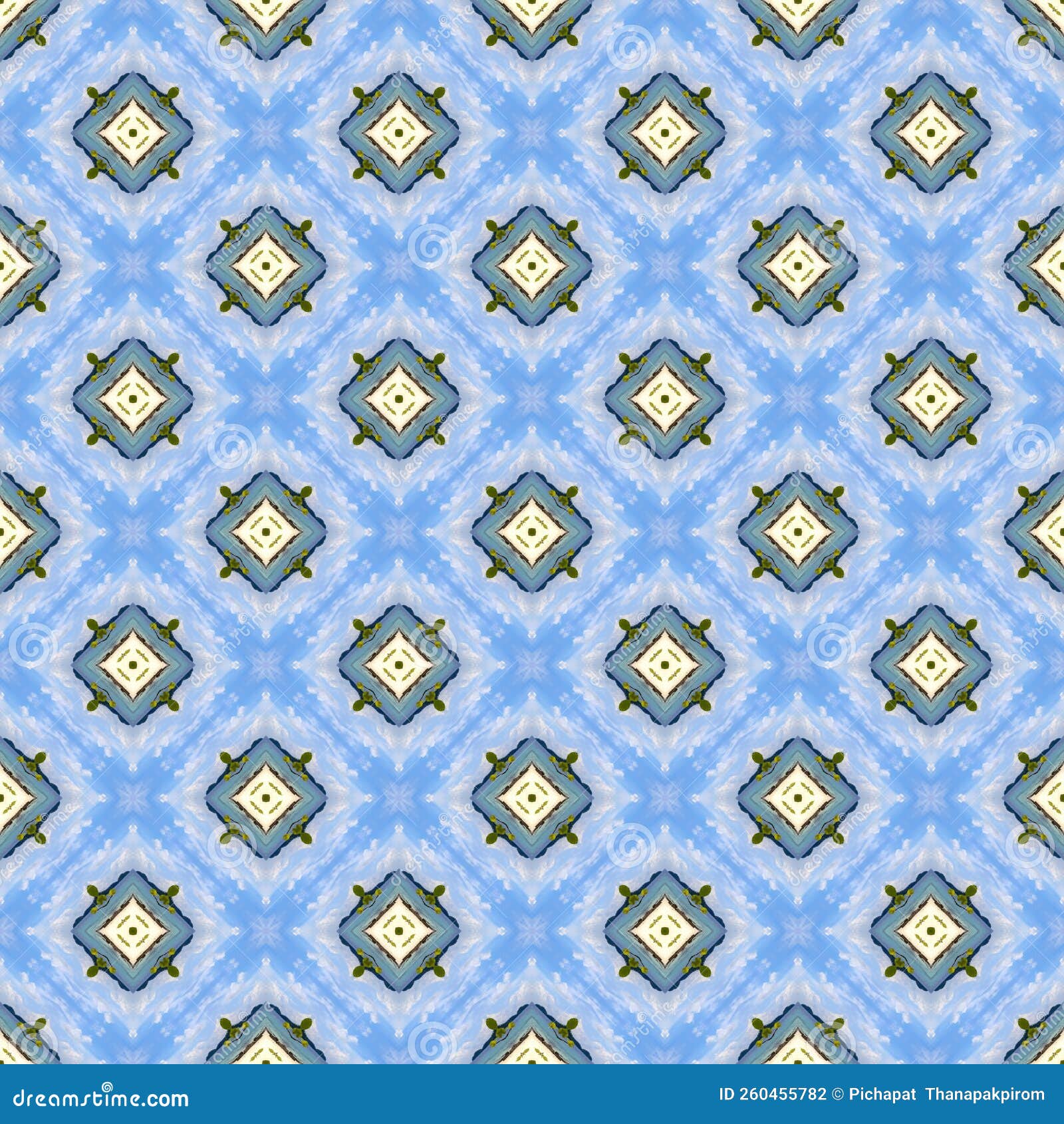 Seamless Pattern Background with Green Rhombus Shape on Blue Colour ...