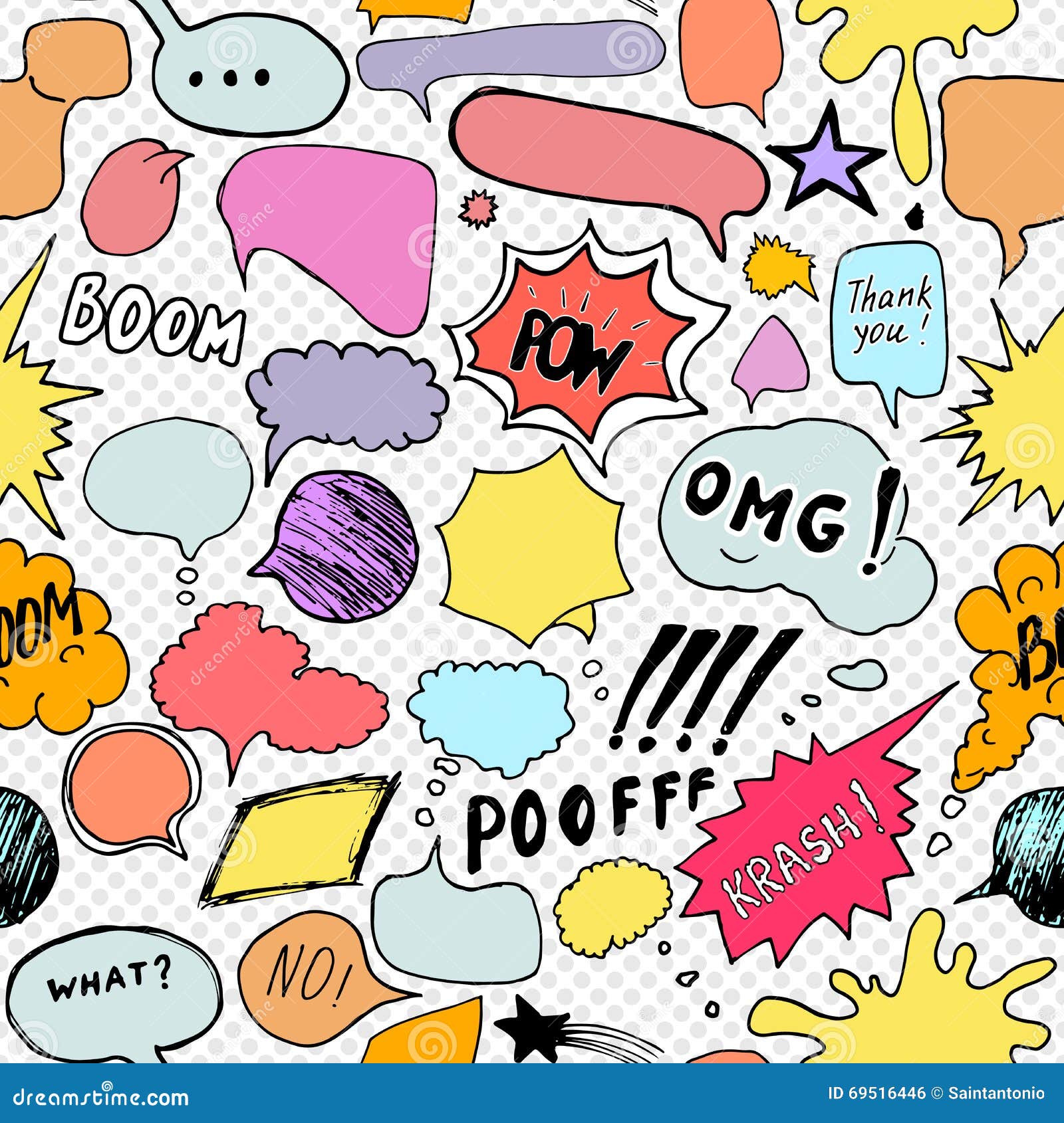 Seamless Pattern Background with Handdrawn Comic Book Speech Bubbles ...